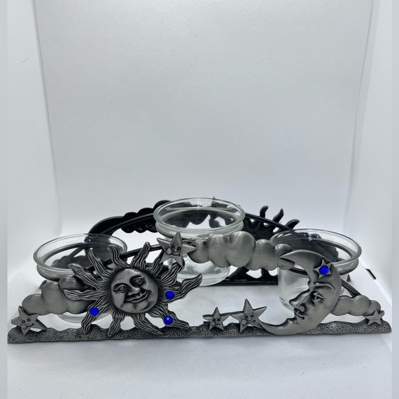Accents | Vintage Pewter Sun Moon Star Celestial Candleholder With ...